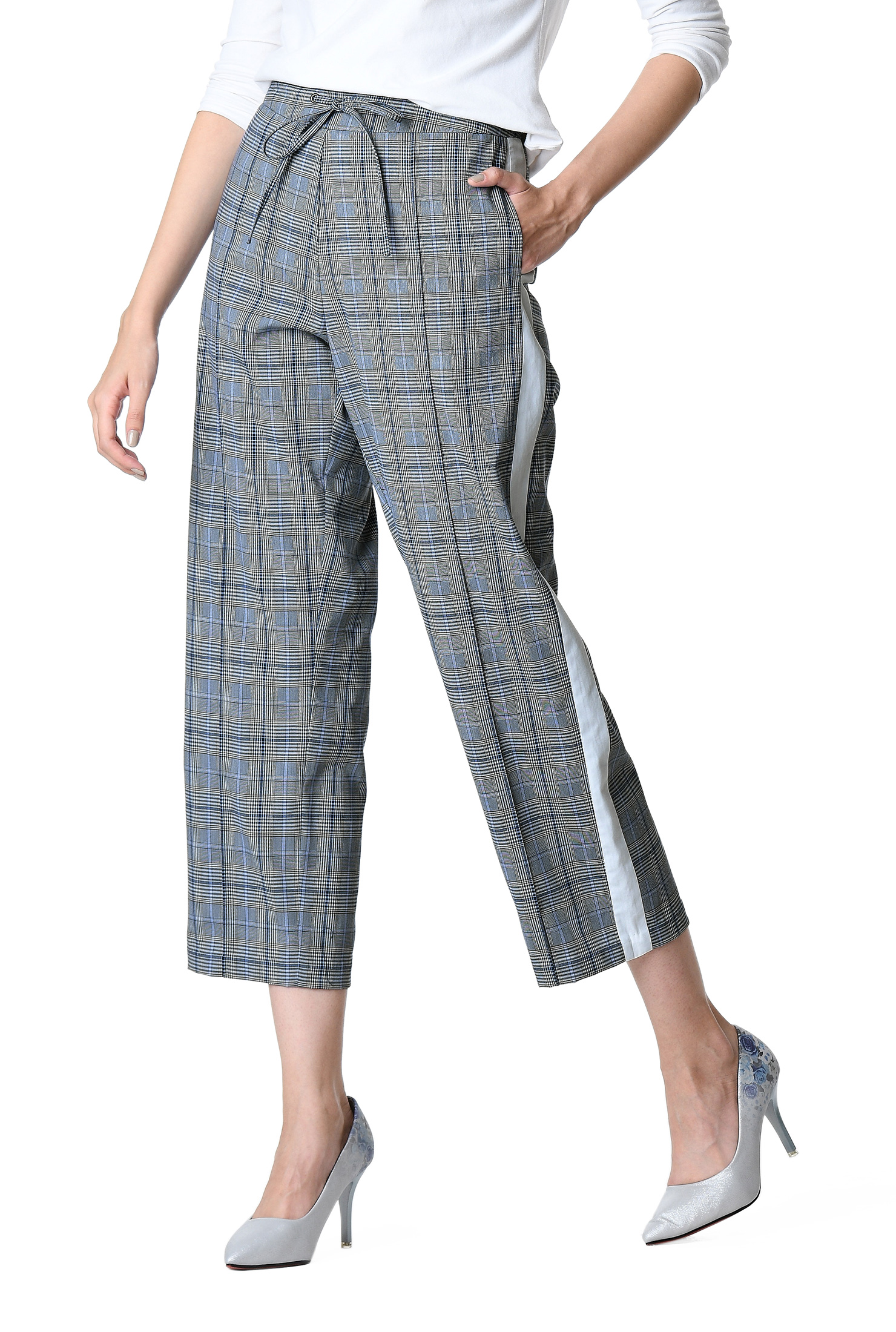 Shop Side stripe drawstring check suiting pants | eShakti