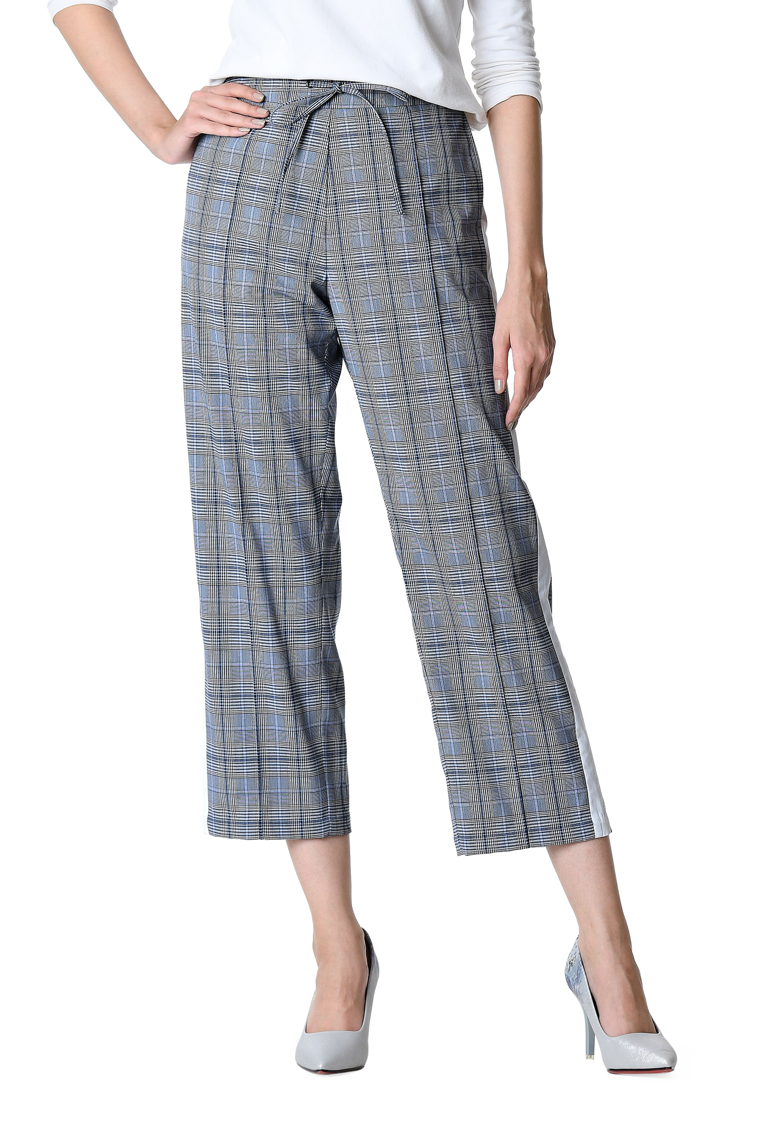 Shop Side stripe drawstring check suiting pants | eShakti