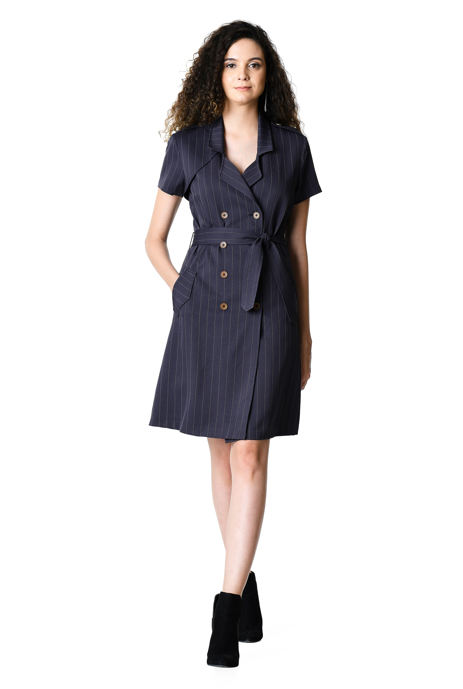 Shop Pinstripe suiting double breasted dress | eShakti