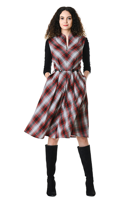 Shop Cotton knit sleeve button check dress | eShakti