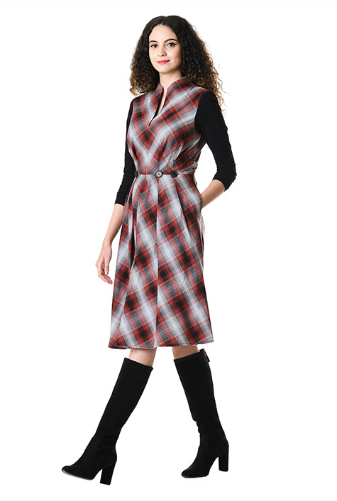 Shop Cotton knit sleeve button check dress | eShakti