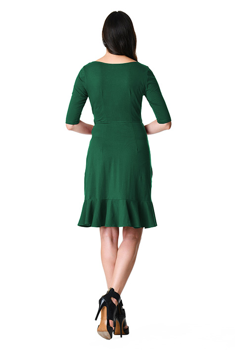 Shop Ruffle knot front cotton knit faux-wrap dress | eShakti