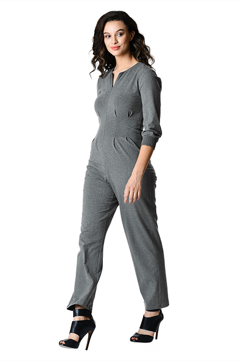 Shop Zip front cotton jersey knit jumpsuit | eShakti