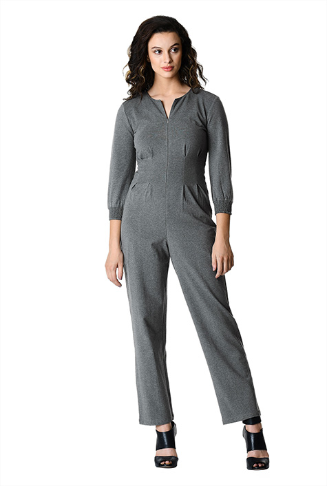 Shop Zip front cotton jersey knit jumpsuit | eShakti