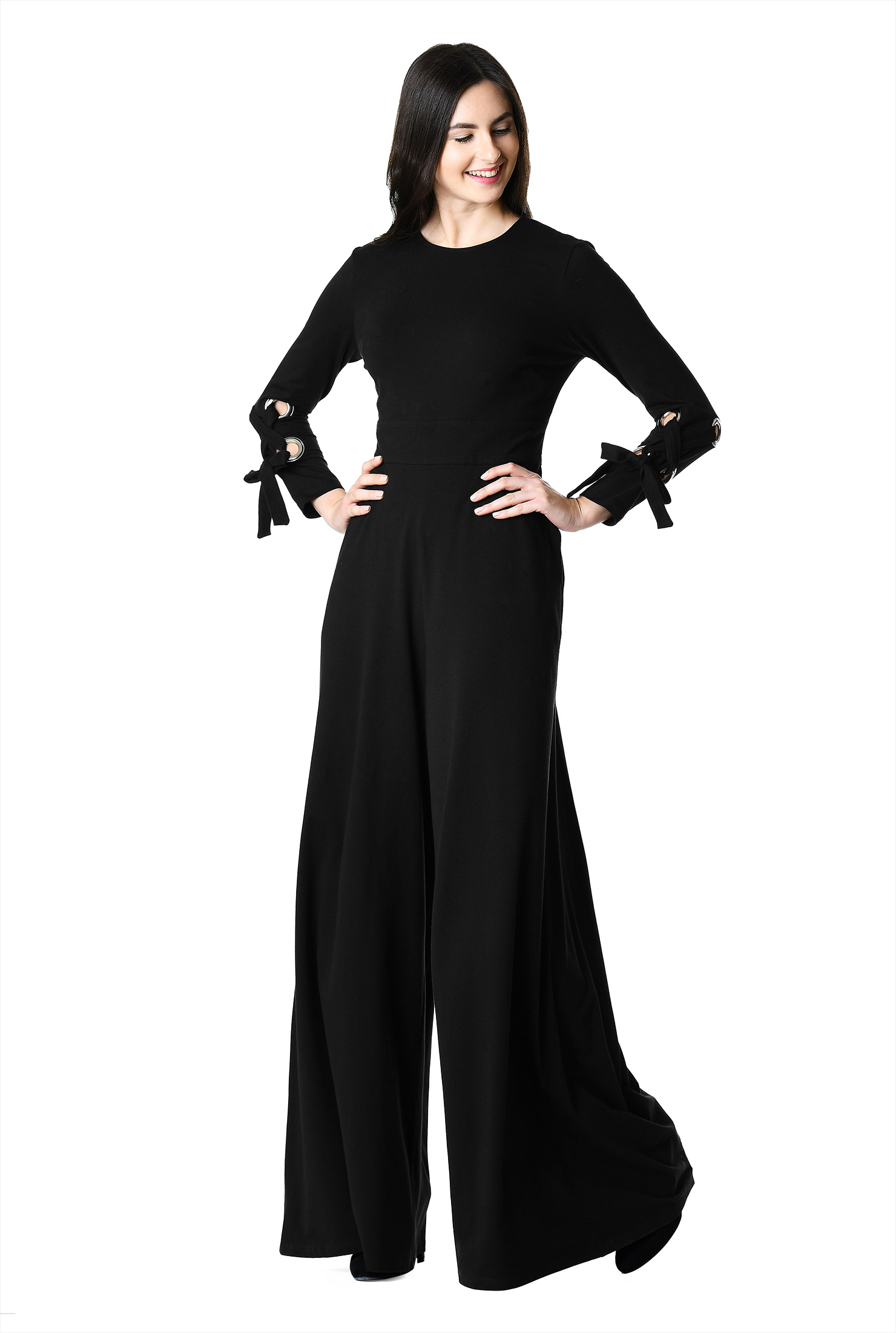 Shop Lace-up cuff cotton knit jumpsuit | eShakti