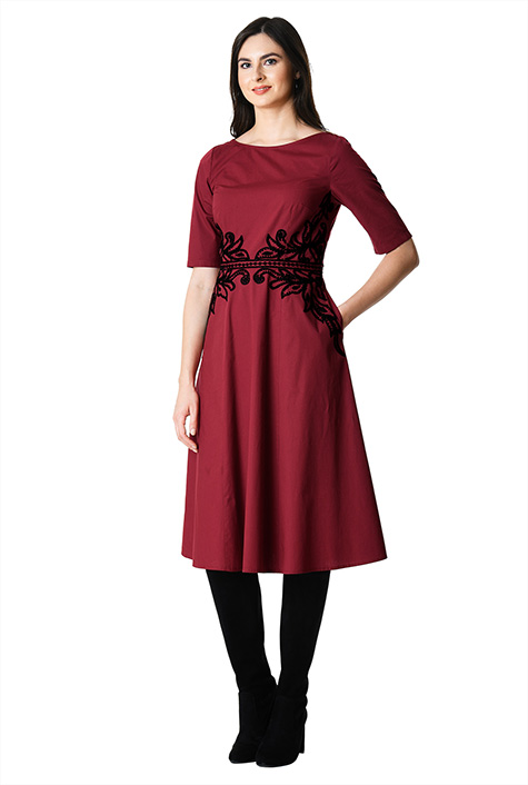 Shop Filigree wool embellished cotton poplin dress | eShakti