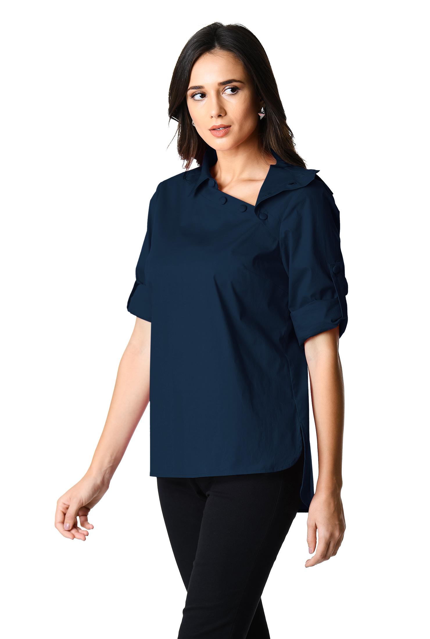 Shop Side button cotton poplin shirt | eShakti