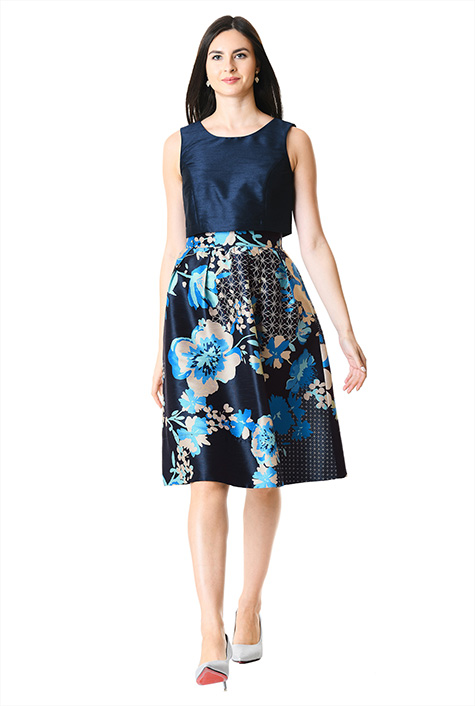 Shop Graphic floral print dupioni two-piece dress | eShakti