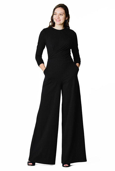 Shop Asymmetric pleated cotton knit jumpsuit | eShakti