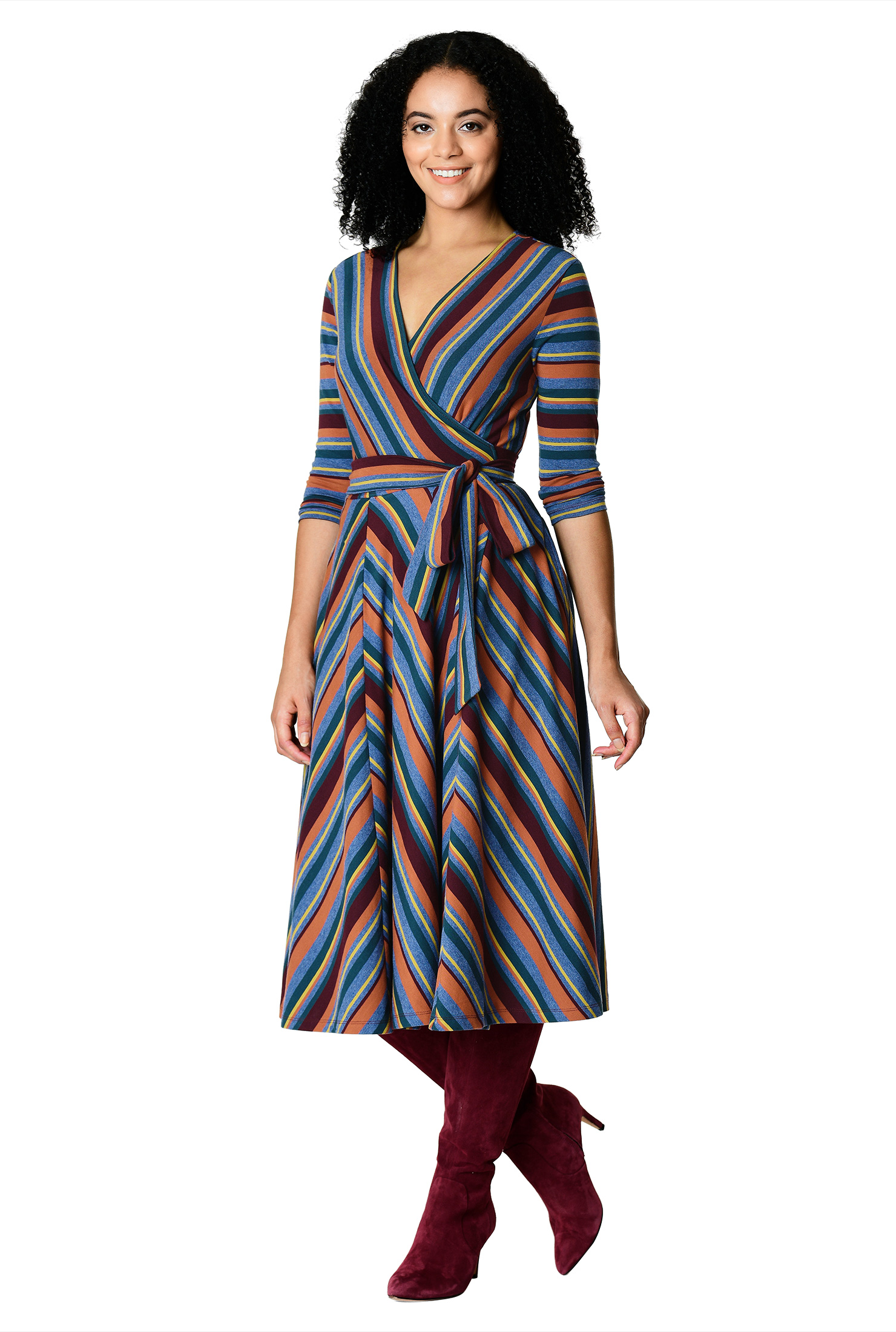 Shop Stripe cotton knit wrap dress | eShakti