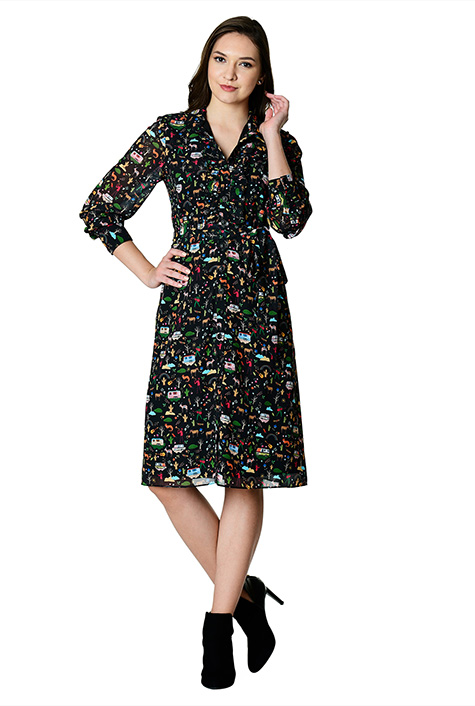 Shop Trailer print georgette ruffle shirtdress | eShakti