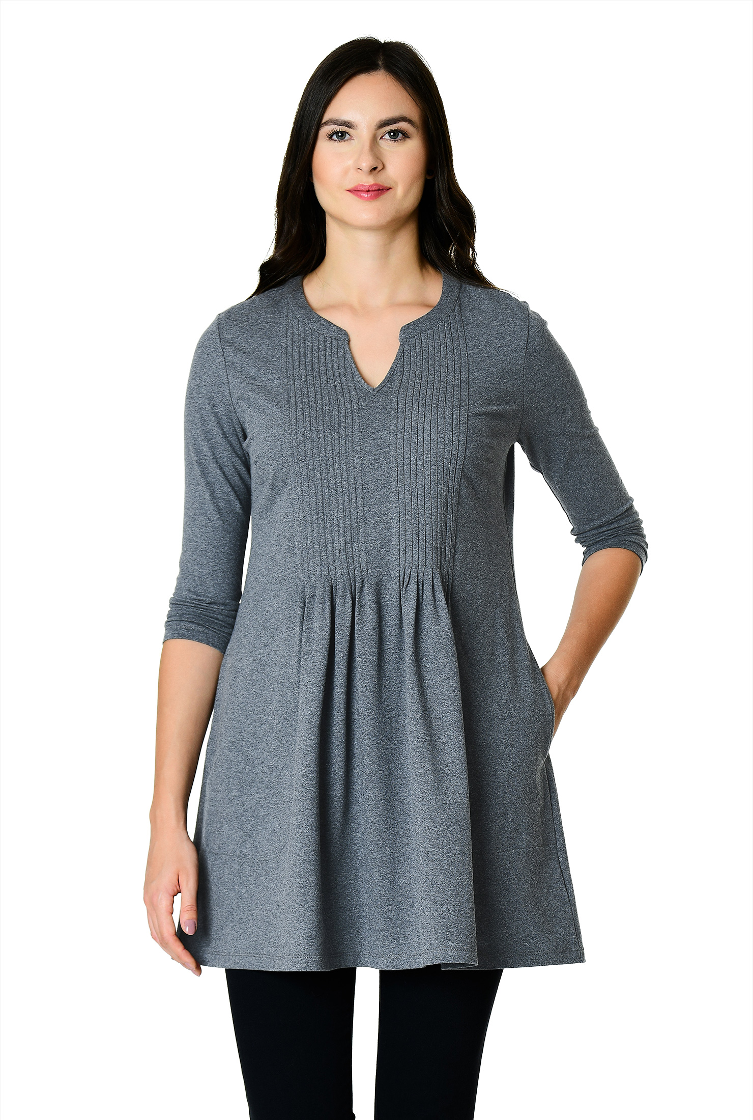 Shop Pintuck pleat cotton knit tunic | eShakti