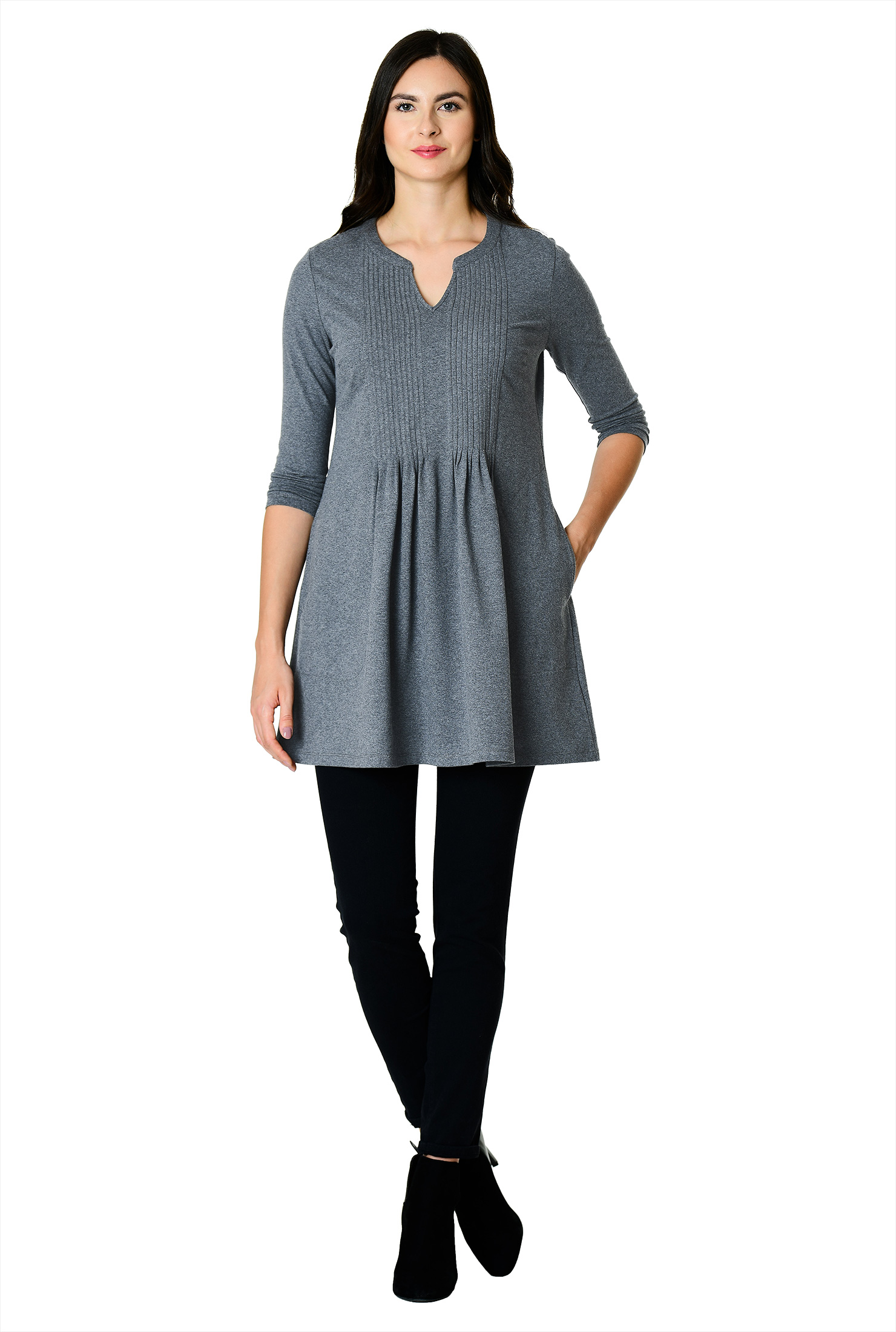 Shop Pintuck pleat cotton knit tunic | eShakti