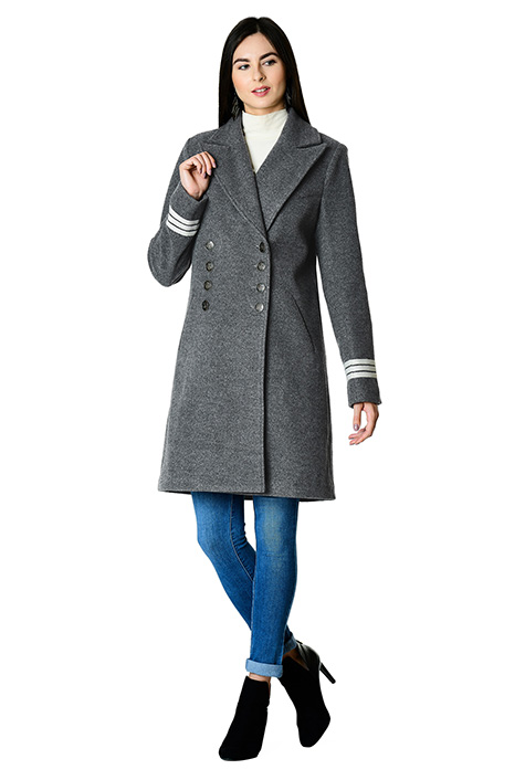 Shop Wool blend stripe trim double-breasted coat | eShakti