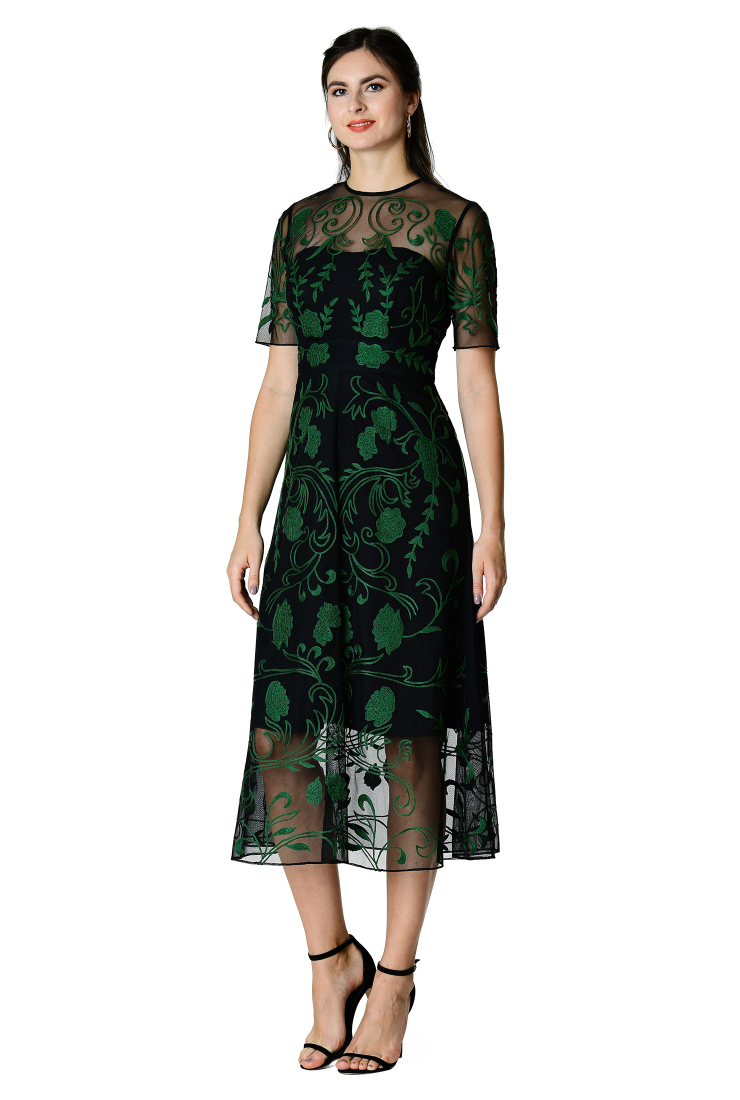 Shop Floral wool embellished mesh dress | eShakti