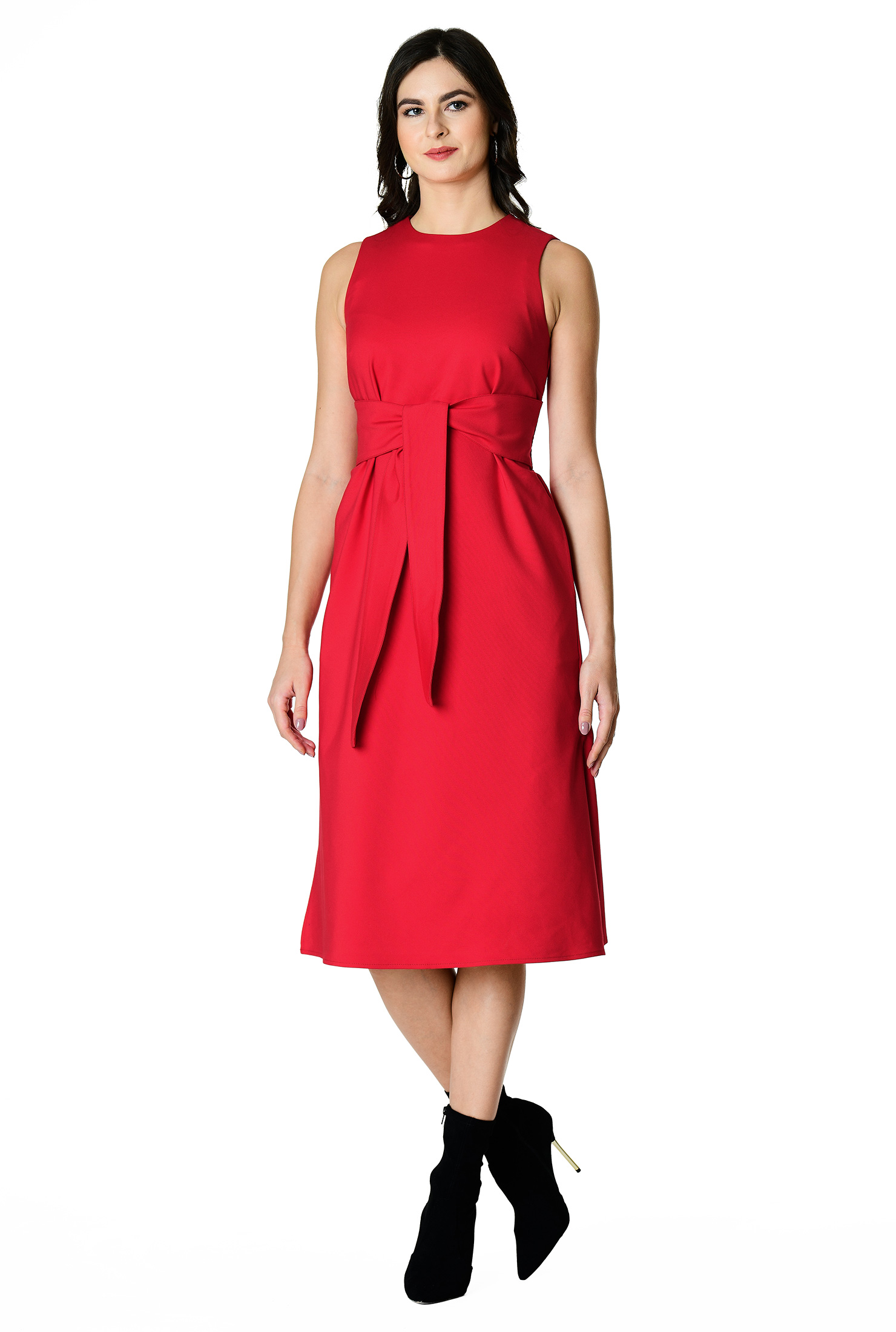 Shop Tie-waist cotton blend vented dress | eShakti