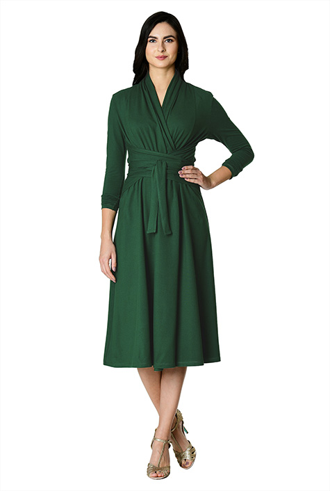 Shop Obi belt cotton knit wrap dress | eShakti