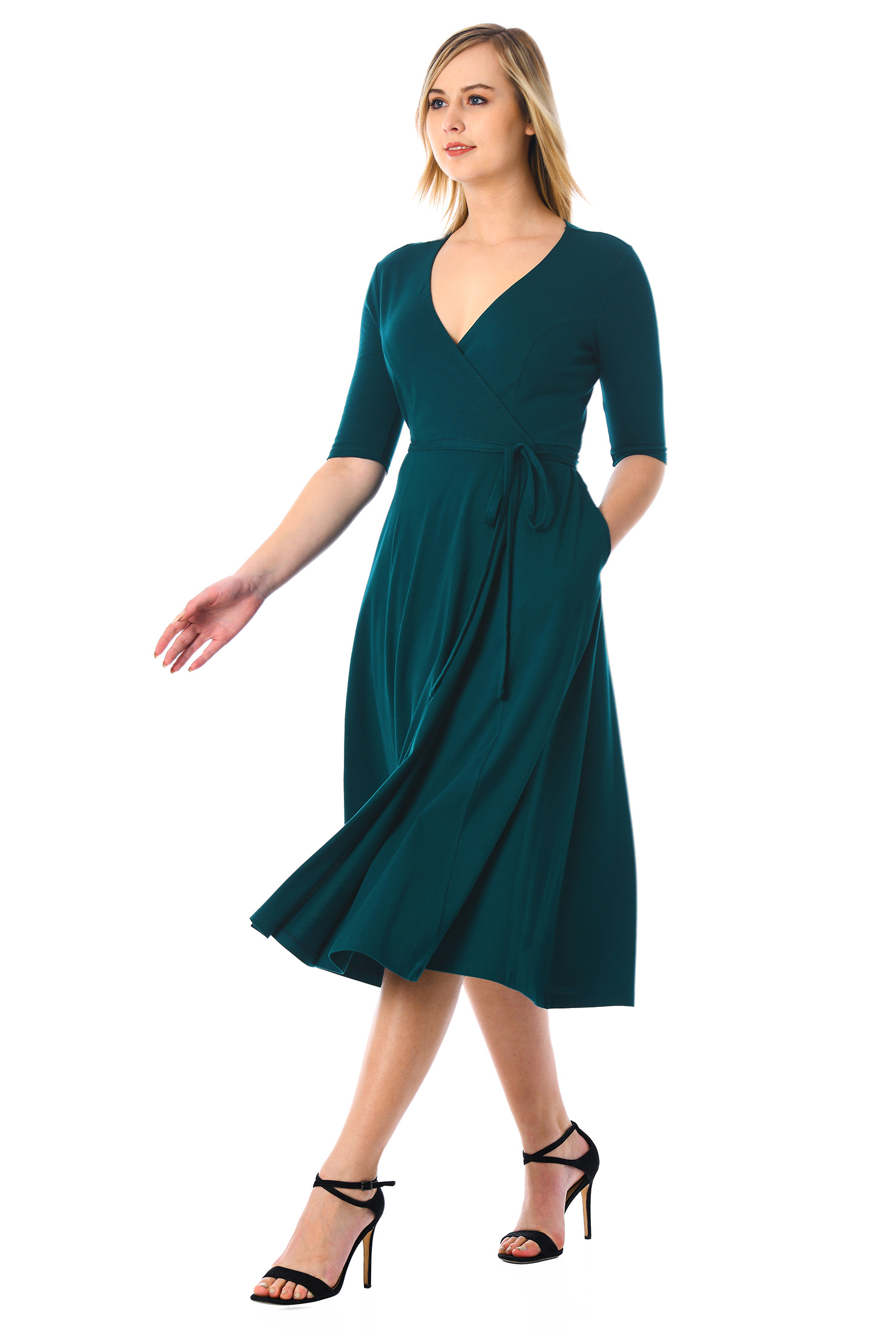 Shop Cotton knit midi wrap dress | eShakti