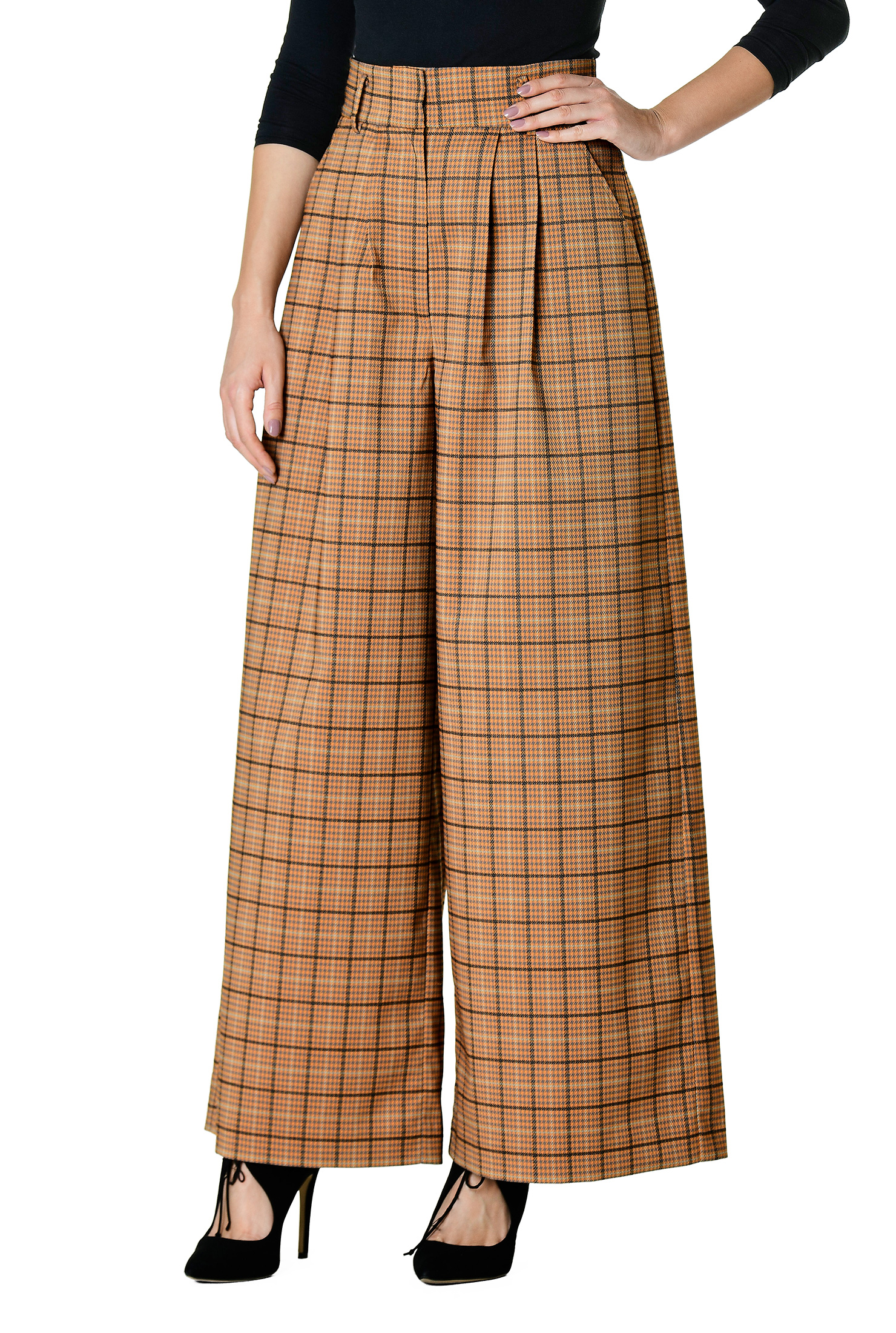 Shop High waist twill plaid palazzo pants | eShakti