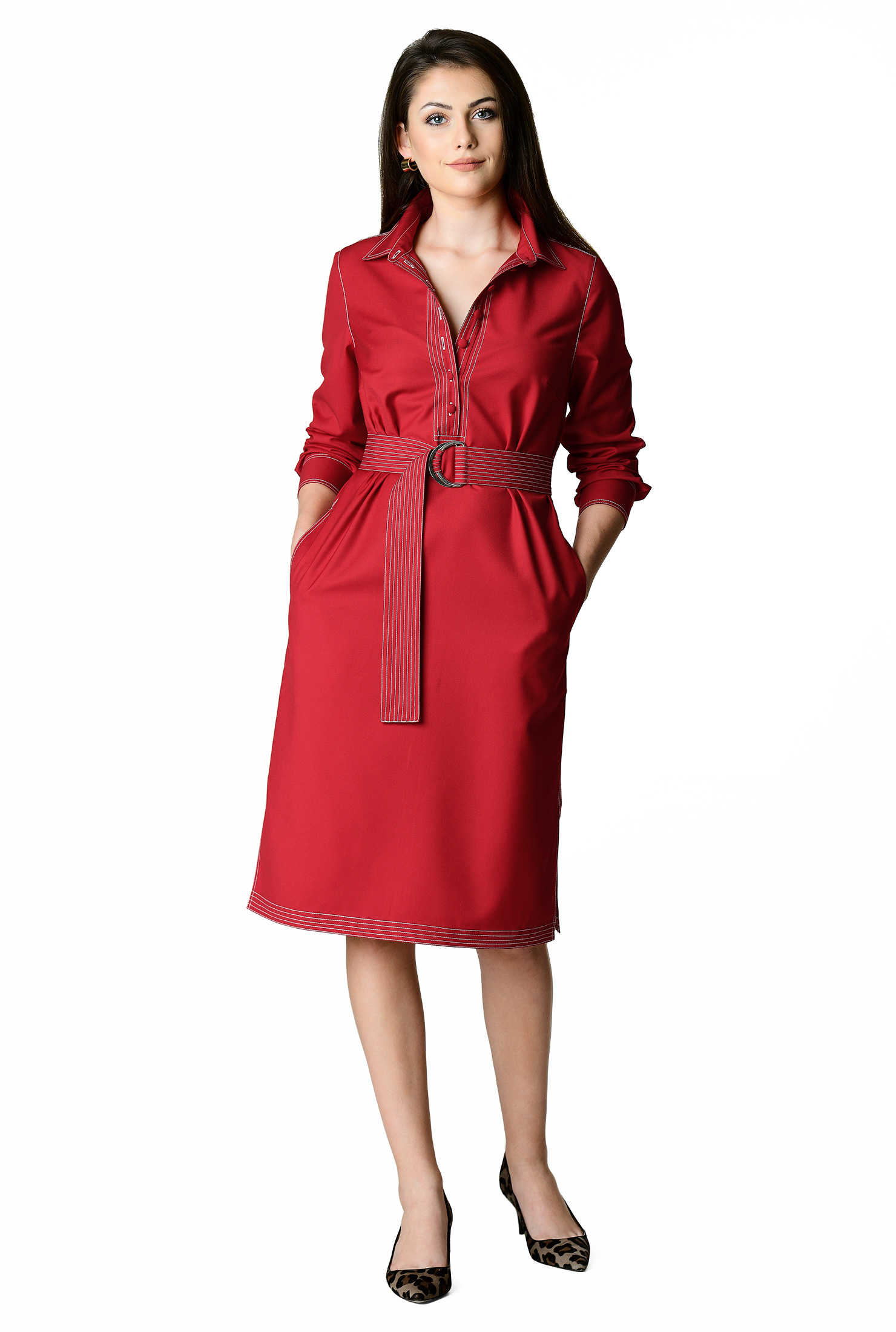 Shop Trapunto trim twill suiting shirtdress | eShakti