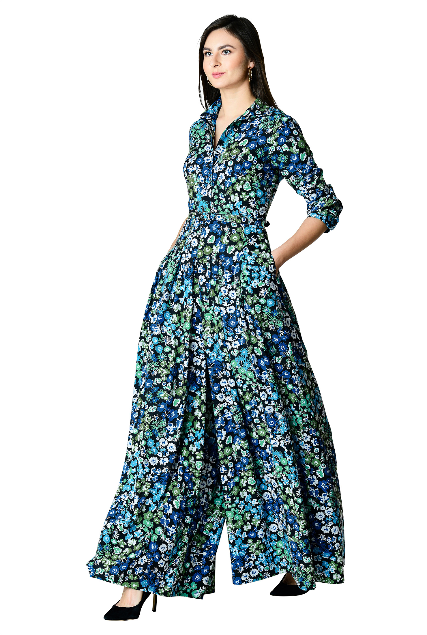 Shop Palazzo style floral print crepe jumpsuit | eShakti