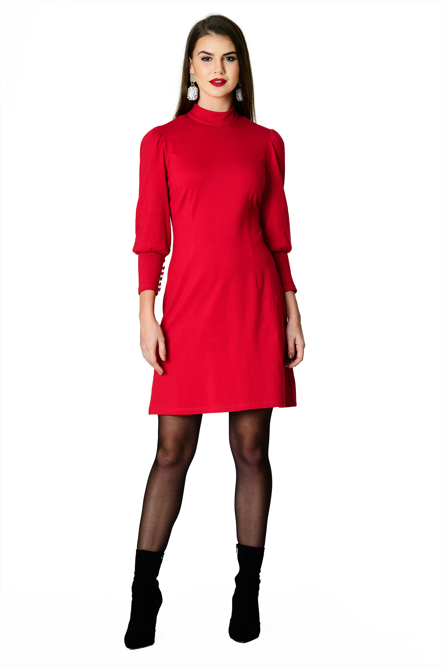 Shop Mock neck cotton knit shift dress | eShakti