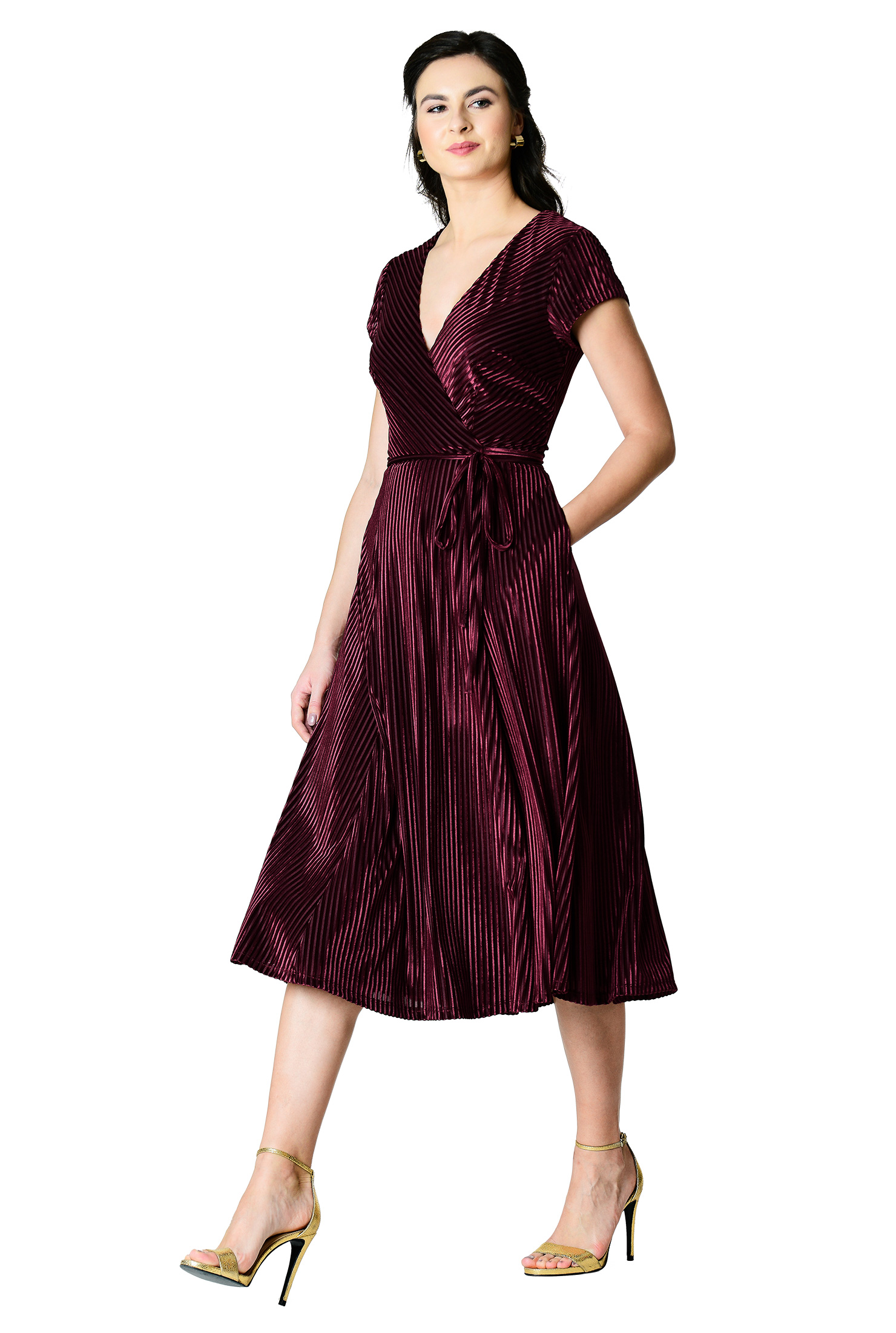 Shop Stripe burnout velvet wrap dress | eShakti