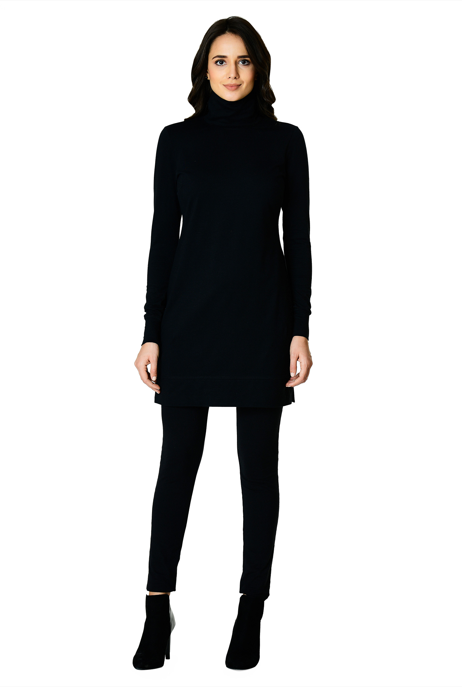 Shop Turtleneck cotton knit tunic dress | eShakti