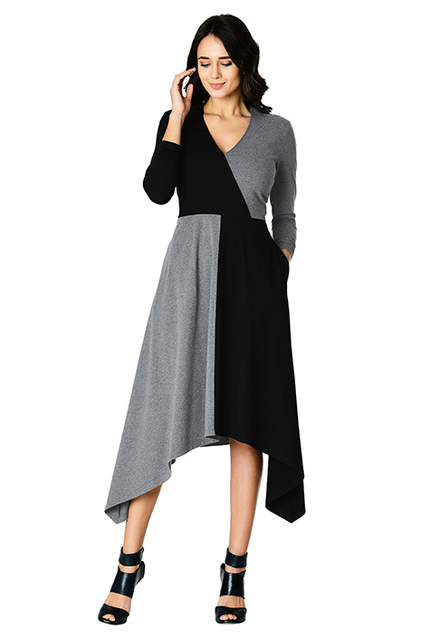 Shop Colorblock cotton knit asymmetric hem dress | eShakti