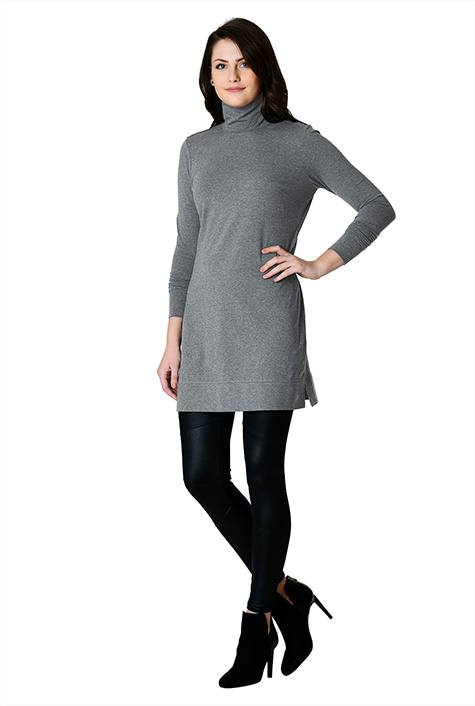 Shop Turtleneck cotton knit tunic dress | eShakti