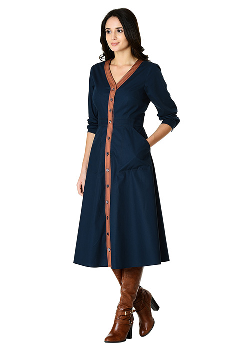 Shop Cotton poplin trapunto waist shirtdress | eShakti