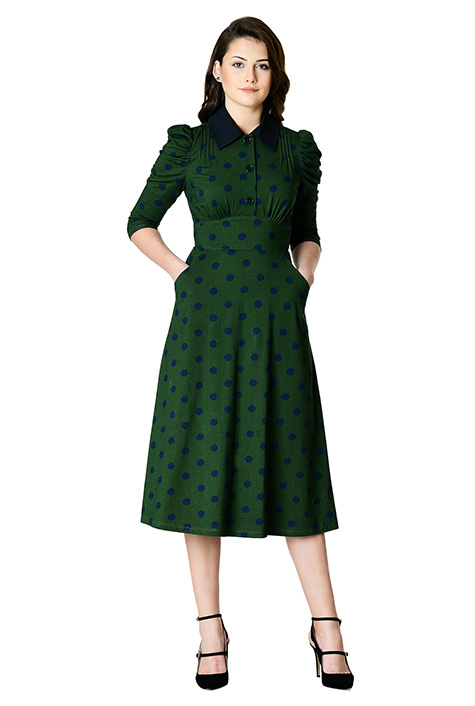 Shop Polka dot cotton knit banded empire dress | eShakti