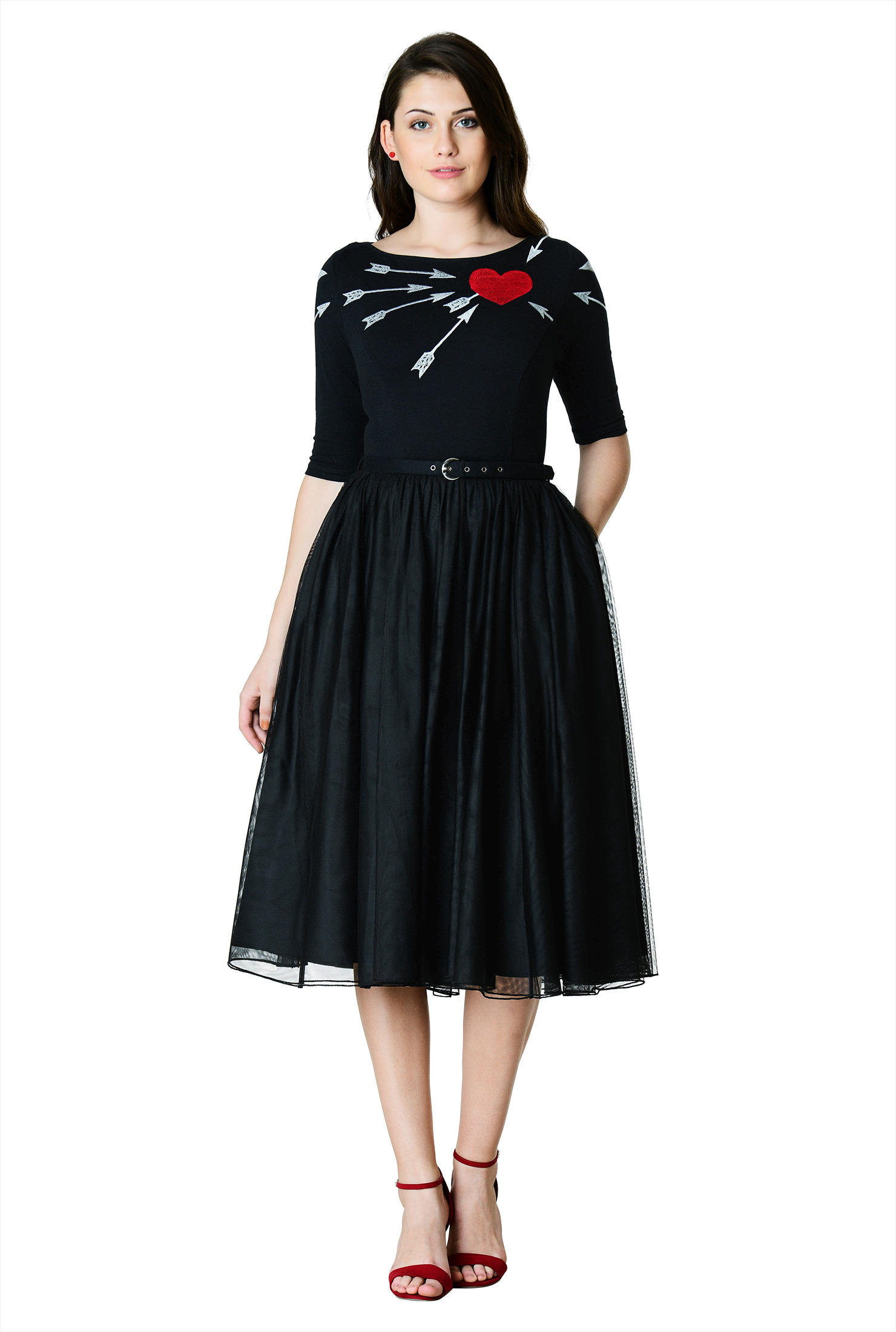 Shop Cupids arrow embellished mixed media dress | eShakti