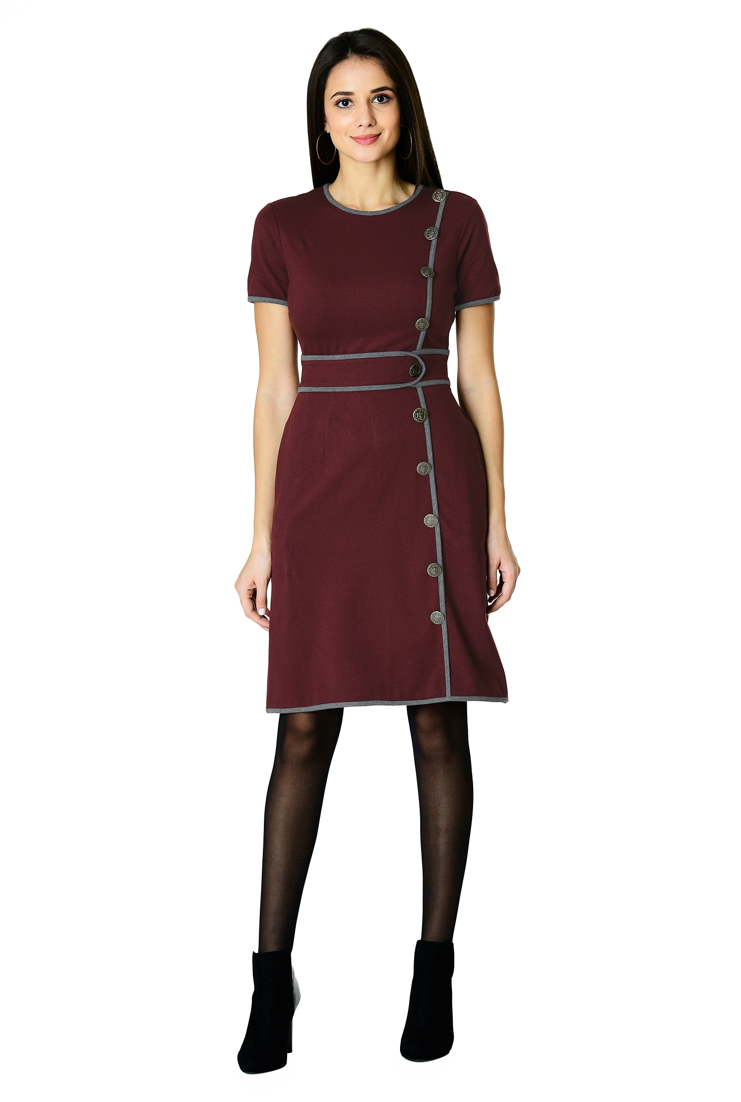 Shop Contrast trim cotton knit sheath dress | eShakti