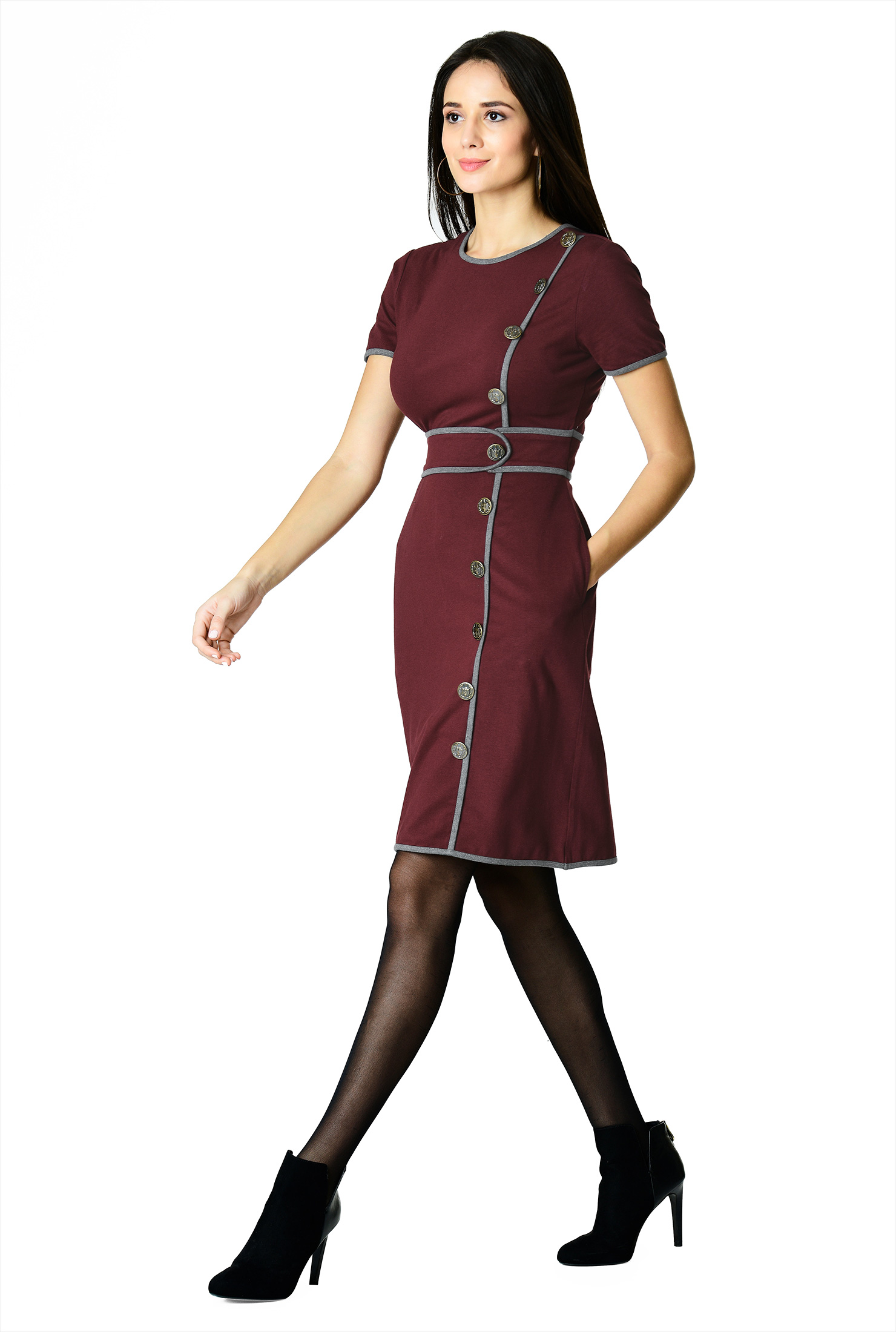 Shop Contrast trim cotton knit sheath dress | eShakti