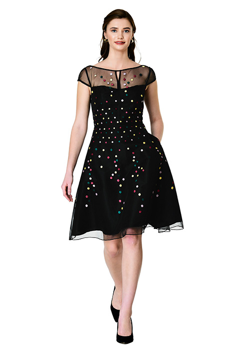 Shop Dot embellished tulle overlay dupioni dress | eShakti