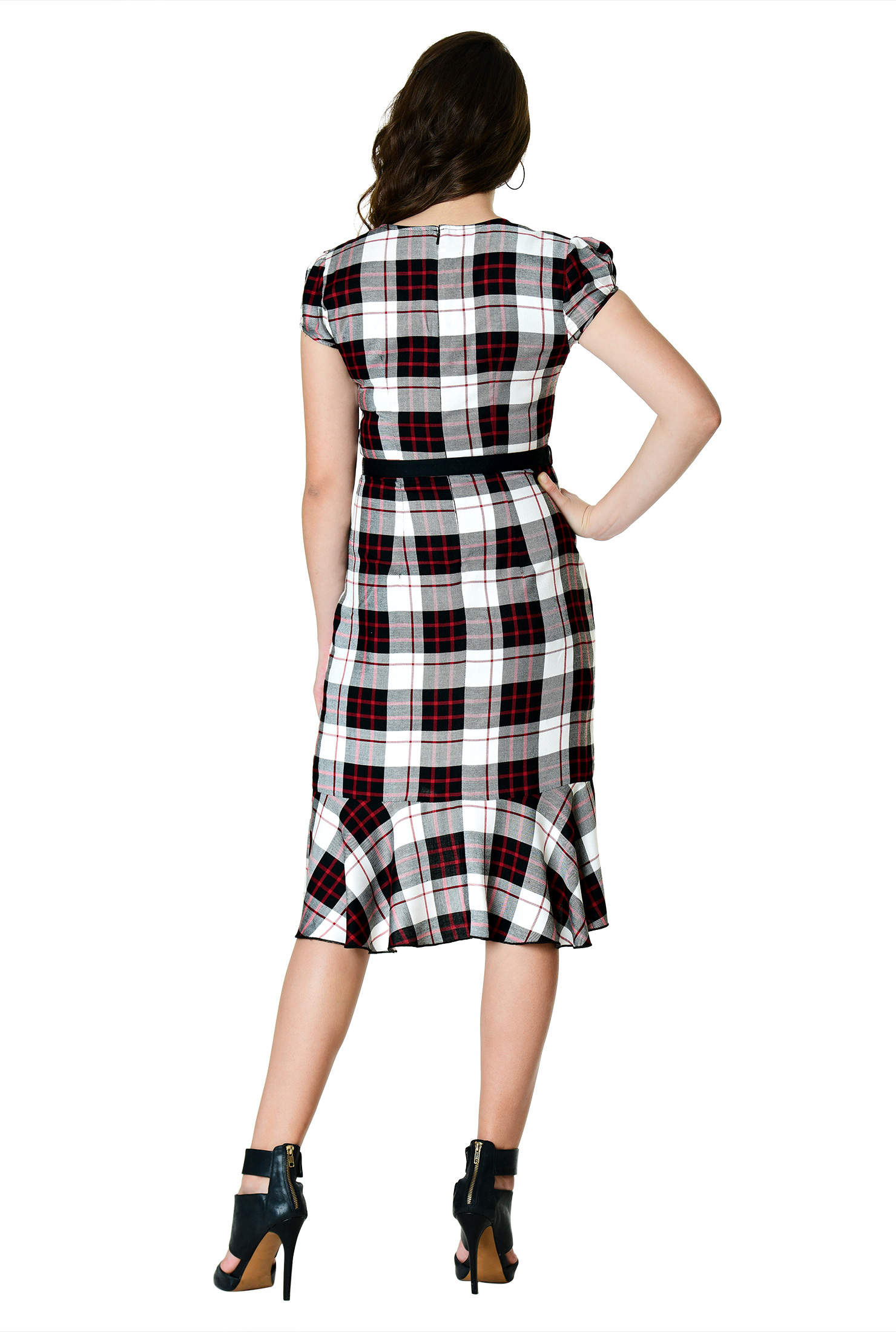 Shop Cotton plaid ruffle hem dress | eShakti