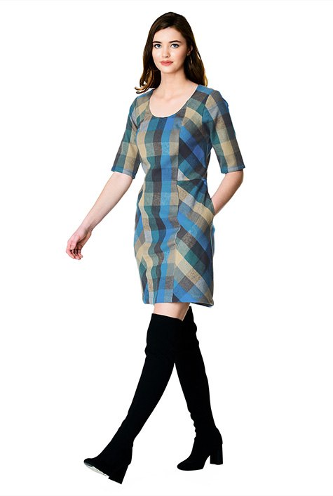 Shop Cotton flannel check A-line dress | eShakti