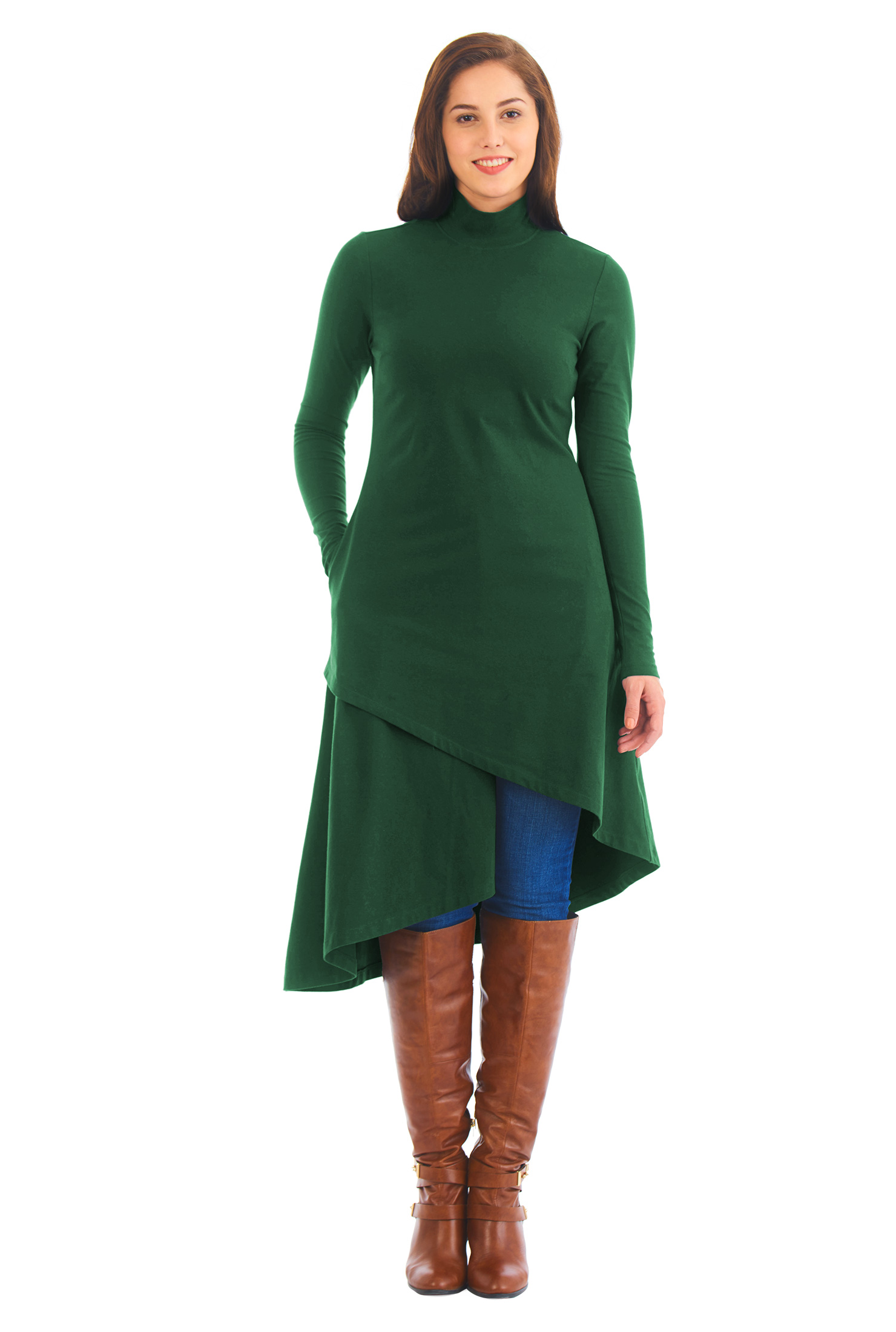 Shop Asymmetric hem cotton knit A-line dress | eShakti
