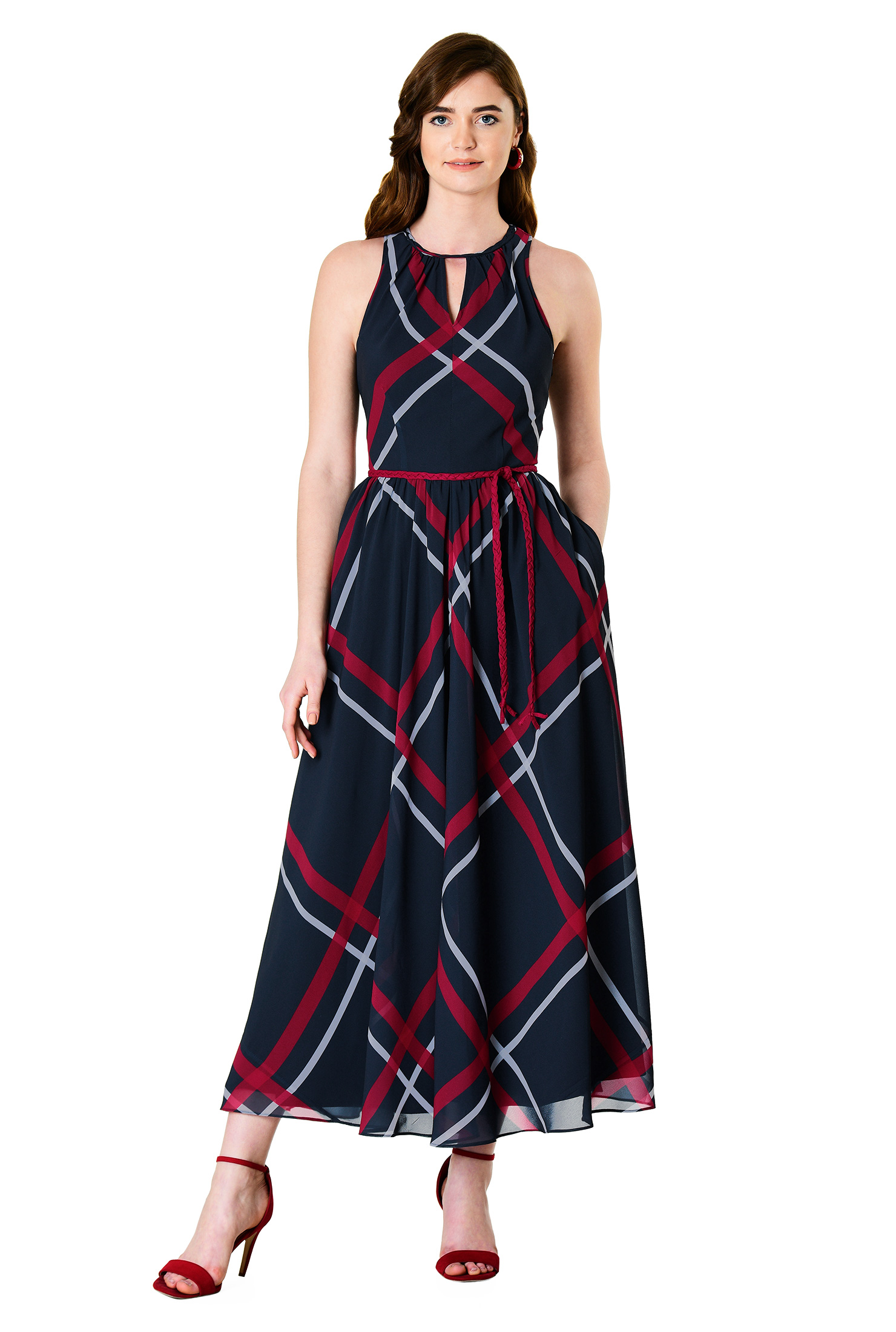Shop Check print georgette maxi dress | eShakti