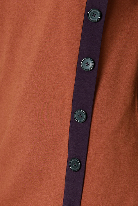 Shop Contrast trim cotton knit asymmetric button tunic | eShakti