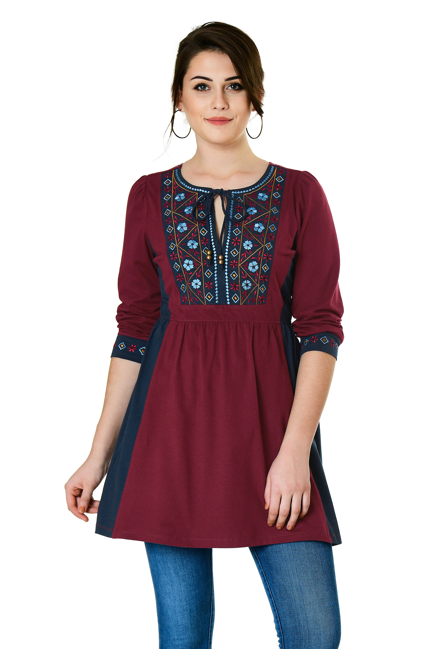 Shop Floral embellished cotton knit tunic | eShakti