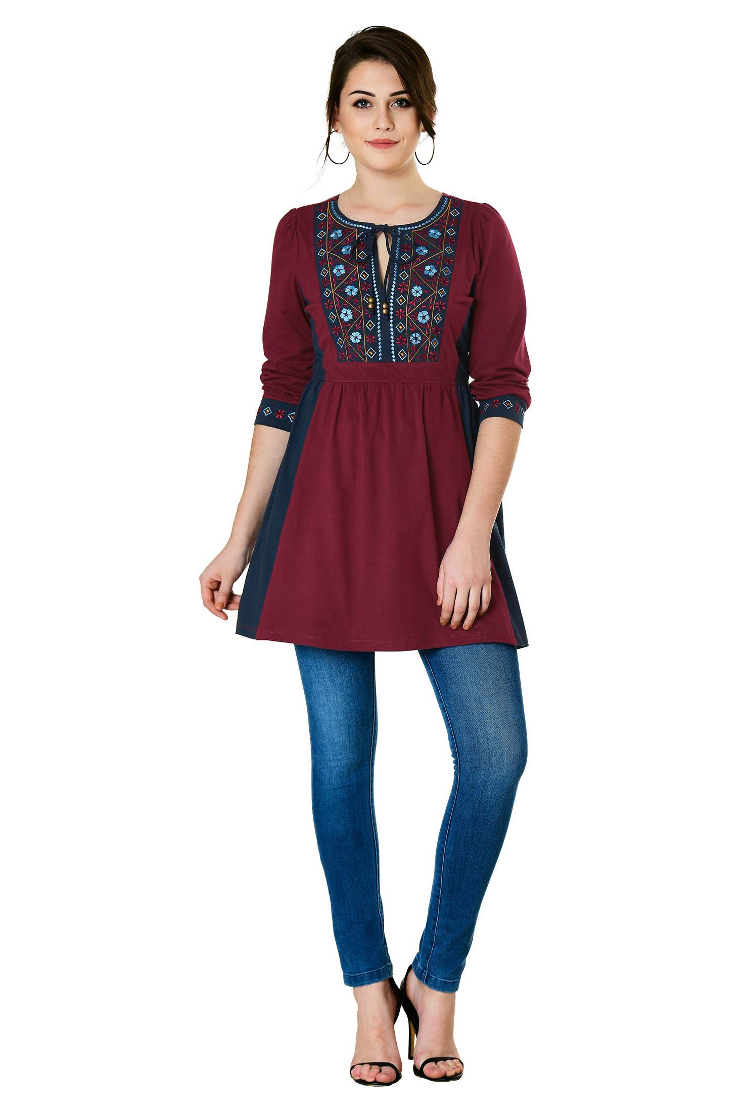 Shop Floral embellished cotton knit tunic | eShakti