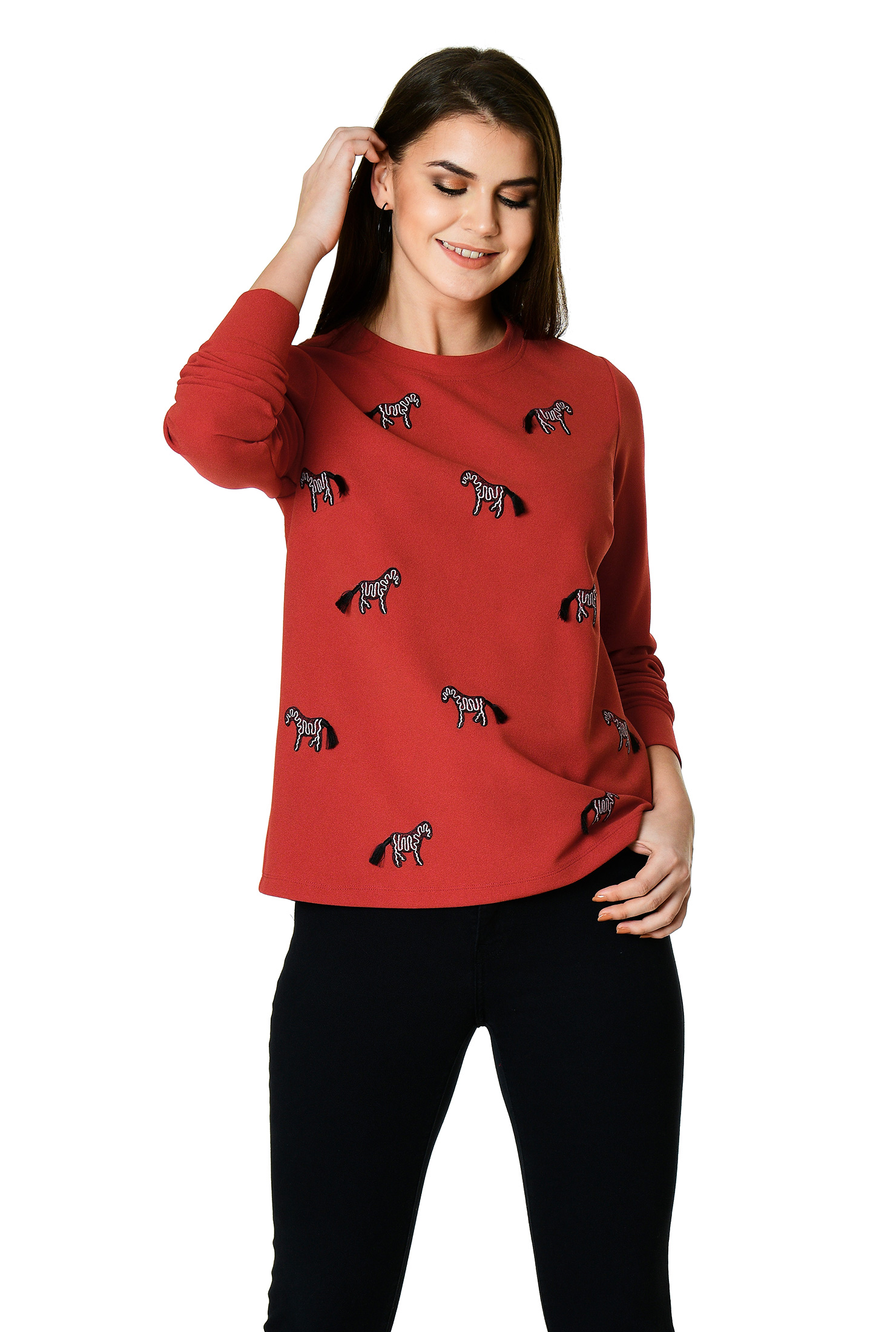 Shop Zebra graphic embellished sweatshirt | eShakti