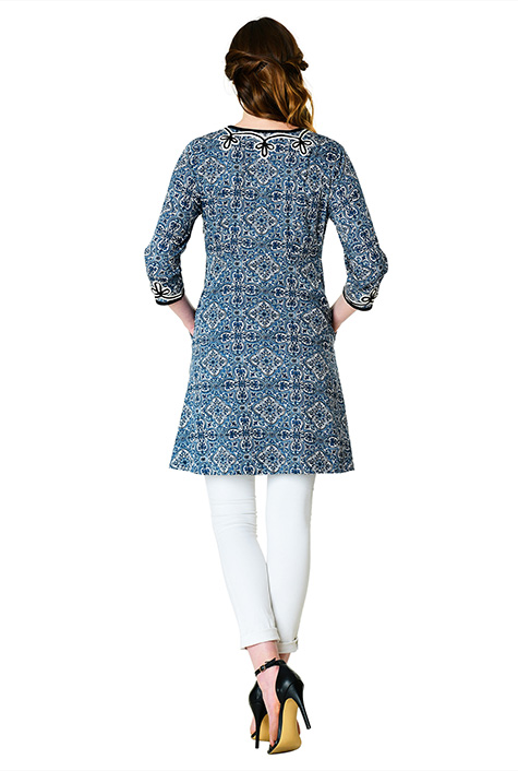 Shop Tile print lace trim empire tunic | eShakti