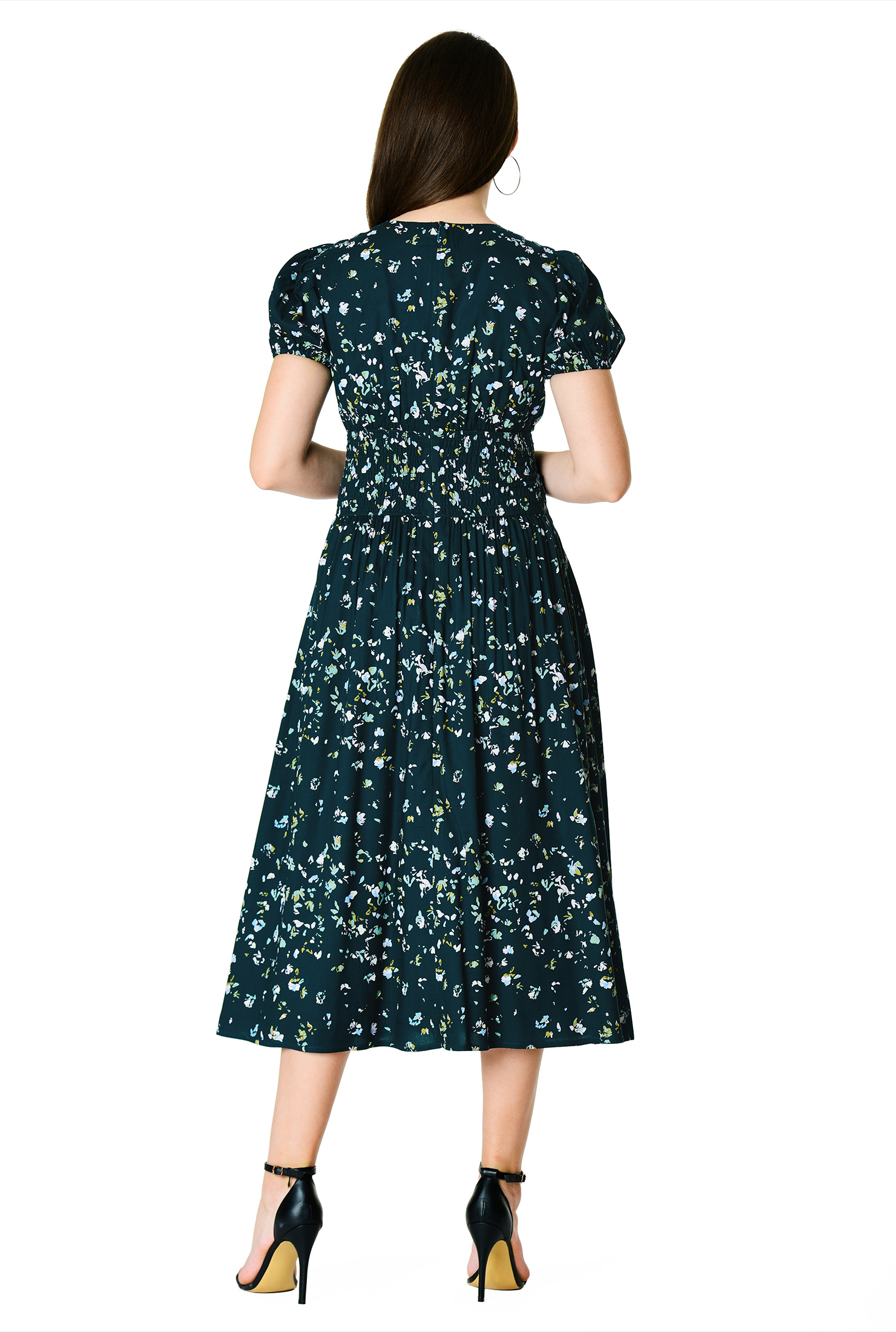 Shop Floral graphic print pleat waist dress | eShakti