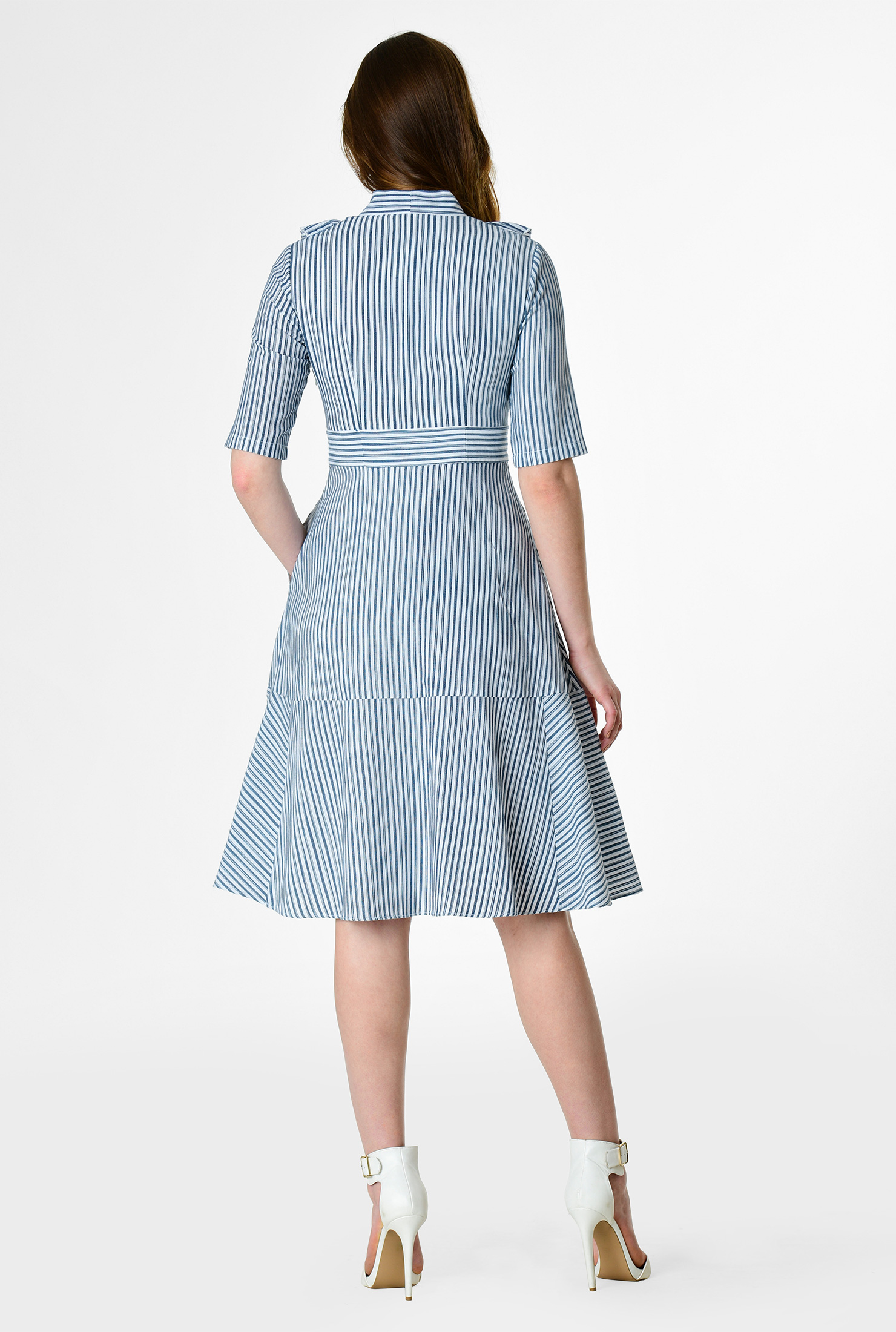 Shop Tie-neck stripe cotton ruffle tier dress | eShakti