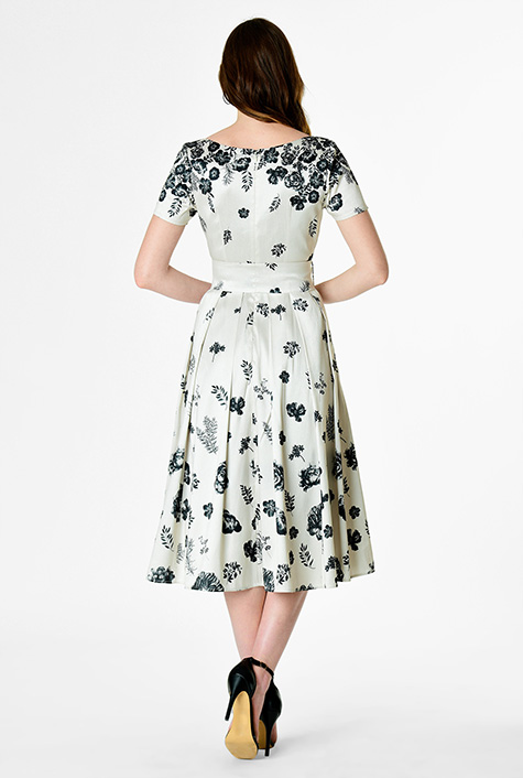 Shop Floral print dupioni sash tie dress | eShakti