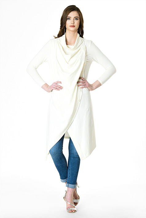 Shop Cowl neck cotton knit asymmetric wrap tunic | eShakti