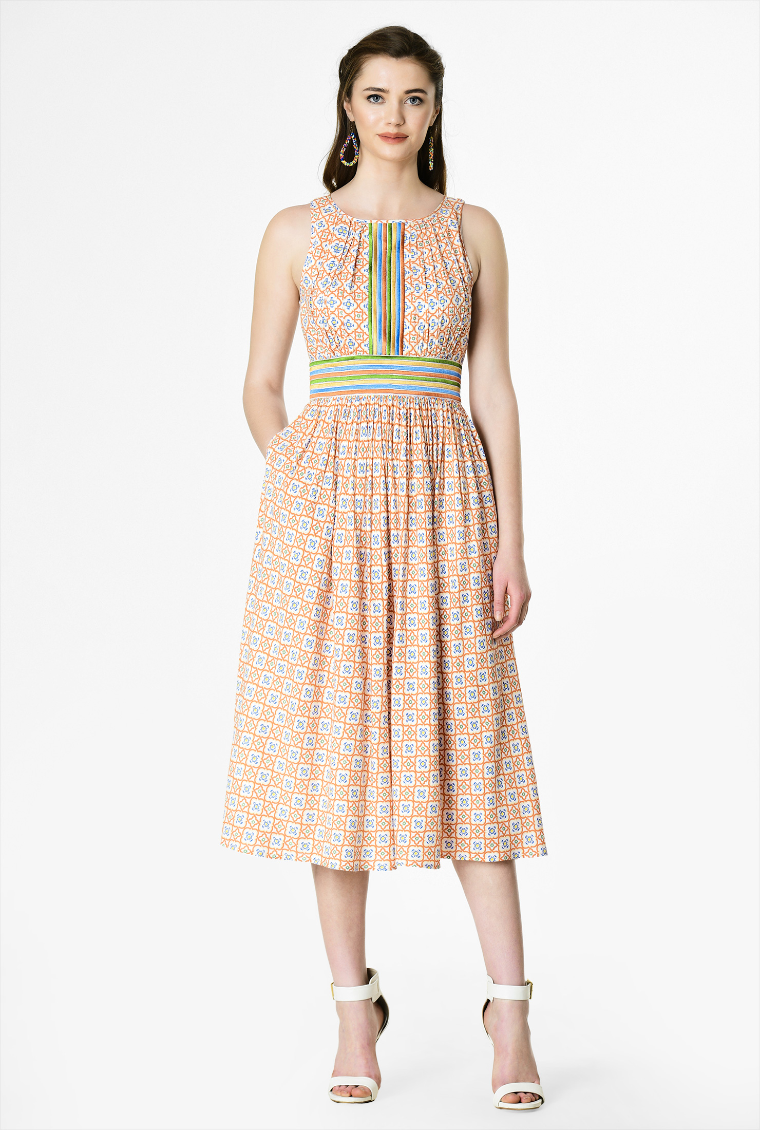 Shop Embellished stripe tile print ruched dress | eShakti